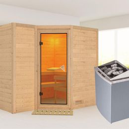 Karibu Sauna Sahib 2, 9 kW int. Steuerung, bronziert,Ganzglast&uuml;r,ohne Dachkranz