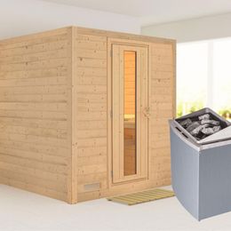 Karibu Sauna Mojave, 9 kW int. Steuerung, Holzt&uuml;r mit Isolierglas,Klarglas,ohne Dachkranz