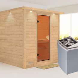Karibu Sauna Mojave, 9 kW int. Steuerung, bronziert,Ganzglast&uuml;r,mit Dachkranz