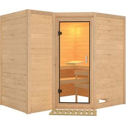 Karibu Sauna Sahib 2, ohne Ofen, Ganzglast&uuml;r,Klarglas,ohne Dachkranz