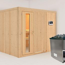 Karibu Sauna Gobin, 9 kW ext. Steuerung Easy Finnisch, Holzt&uuml;r mit Isolierglas,Klarglas,ohne Dachkranz