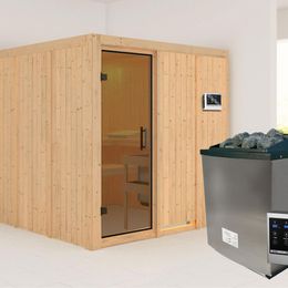 Karibu Sauna Rodin, 9 kW ext. Steuerung Easy Finnisch, Ganzglast&uuml;r,graphit,ohne Dachkranz