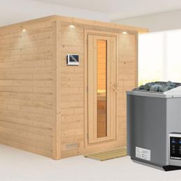 Karibu Sauna Mojave, 9 kW ext. Steuerung Easy Bio, Holzt&uuml;r mit Isolierglas,Klarglas,mit Dachkranz