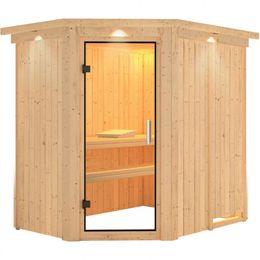 Karibu Sauna Saja, ohne Ofen, Ganzglast&uuml;r,Klarglas,mit Dachkranz