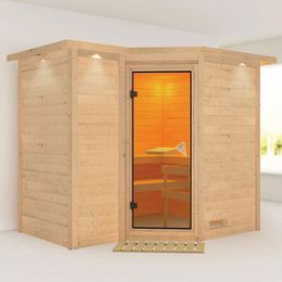 Karibu Sauna Sahib 2, ohne Ofen, bronziert,Ganzglast&uuml;r,mit Dachkranz