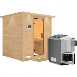Karibu Sauna Mojave, 9 kW ext. Steuerung Easy Bio, Ganzglast&uuml;r,Klarglas,mit Dachkranz