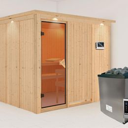 Karibu Sauna Gobin, 9 kW ext. Steuerung Easy Finnisch, bronziert,Ganzglast&uuml;r,mit Dachkranz