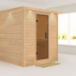 Karibu Sauna Mojave, ohne Ofen, Ganzglast&uuml;r,graphit,mit Dachkranz