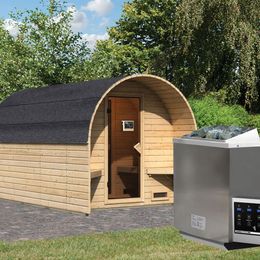 Karibu Fasshaus 3 Naturbelassen, 9 kW ext. Steuerung Easy Bio