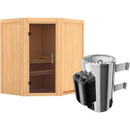 Karibu Sauna Tonja, 3,6 kW Ofen, Plug&Play int. Steuerung, Ganzglast&uuml;r,graphit,ohne Dachkranz