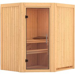 Karibu Sauna Tonja, ohne Ofen, Ganzglast&uuml;r,Klarglas,ohne Dachkranz