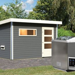 Karibu Saunahaus Skrollan 1 Terragrau, 9 kW ext. Steuerung Easy Bio
