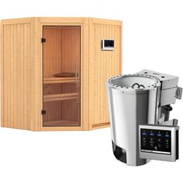 Karibu Sauna Tonja, Easy Bio 3,6 kW Ofen, Ganzglast&uuml;r,Klarglas,ohne Dachkranz