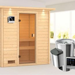 Karibu Woodfeeling Sauna Selena, Easy Finnisch 3,6 kW Ofen, mit Dachkranz