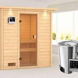 Karibu Woodfeeling Sauna Selena, Easy Bio 3,6 kW Ofen, mit Dachkranz