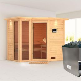 Karibu Sauna Amara, 9 kW ext. Steuerung Easy Finnisch, mit Dachkranz