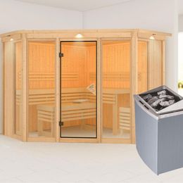 Karibu Sauna Alcinda, 9 kW int. Steuerung, mit Dachkranz