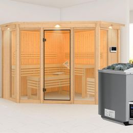 Karibu Sauna Alcinda, 9 kW ext. Steuerung Easy Bio, mit Dachkranz