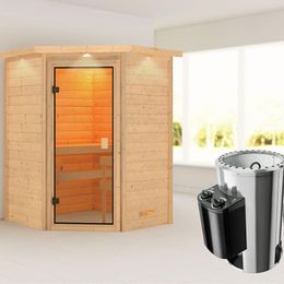 Karibu Woodfeeling Sauna Antonia, 3,6 kW Ofen, Plug&Play int. Steuerung, mit Dachkranz