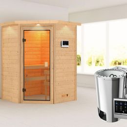 Karibu Woodfeeling Sauna Antonia, Easy Bio 3,6 kW Ofen, mit Dachkranz