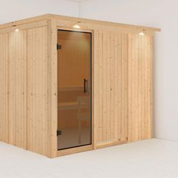 Karibu Sauna Gobin, ohne Ofen, Ganzglast&uuml;r,graphit,mit Dachkranz