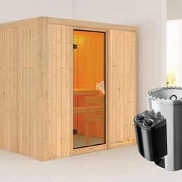 Karibu Sauna Fanja, 3,6 kW Ofen, Plug&Play int. Steuerung, bronziert,Ganzglast&uuml;r,ohne Dachkranz