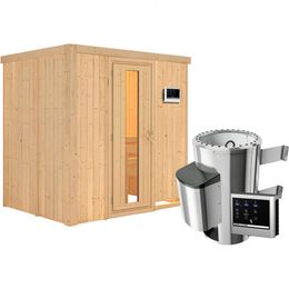 Karibu Sauna Fanja, Easy Finnisch 3,6 kW Ofen, Holzt&uuml;r mit Isolierglas,Klarglas,ohne Dachkranz