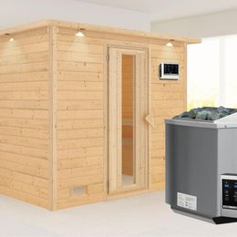 Karibu Sauna Sonara, 9 kW ext. Steuerung Easy Bio, Holzt&uuml;r mit Isolierglas,Klarglas,mit Dachkranz