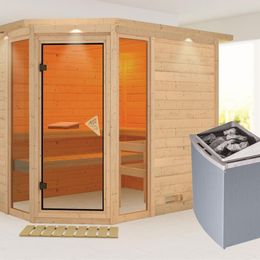 Karibu Sauna Sinai 3, 9 kW int. Steuerung, mit Dachkranz