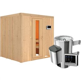 Karibu Sauna Daria, Easy Finnisch 3,6 kW Ofen, Holzt&uuml;r mit Isolierglas,Klarglas,ohne Dachkranz