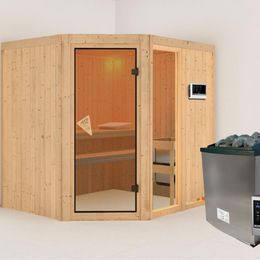 Karibu Sauna Fiona 2, 9 kW ext. Steuerung Easy Finnisch, mit Dachkranz