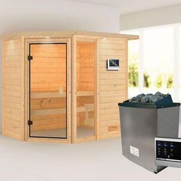 Karibu Woodfeeling Sauna Jada, 9 kW ext. Steuerung Easy Finnisch, mit Dachkranz
