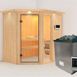 Karibu Sauna Fiona 1, 9 kW ext. Steuerung Easy Finnisch, mit Dachkranz