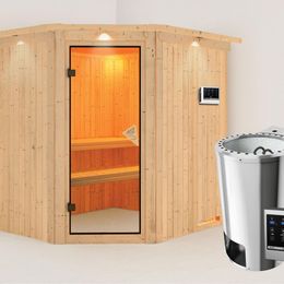 Karibu Sauna Lilja, Easy Bio 3,6 kW Ofen, bronziert,Ganzglast&uuml;r,mit Dachkranz