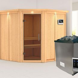 Karibu Sauna Jarin, 9 kW ext. Steuerung Easy Finnisch, Ganzglast&uuml;r,graphit,mit Dachkranz