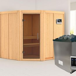 Karibu Sauna Jarin, 9 kW ext. Steuerung Easy Finnisch, Ganzglast&uuml;r,graphit,ohne Dachkranz