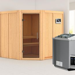 Karibu Sauna Jarin, 9 kW ext. Steuerung Easy Bio, Ganzglast&uuml;r,graphit,ohne Dachkranz