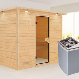 Karibu Sauna Sonara, 9 kW int. Steuerung, bronziert,Ganzglast&uuml;r,mit Dachkranz