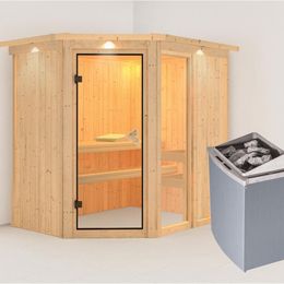 Karibu Sauna Fiona 1, 9 kW int. Steuerung, mit Dachkranz