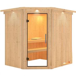 Karibu Sauna Lilja, ohne Ofen, Ganzglast&uuml;r,Klarglas,mit Dachkranz