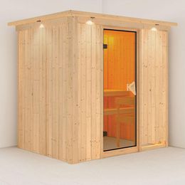 Karibu Sauna Fanja, ohne Ofen, bronziert,Ganzglast&uuml;r,mit Dachkranz