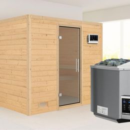 Karibu Sauna Sonara, 9 kW ext. Steuerung Easy Bio, Ganzglast&uuml;r,graphit,ohne Dachkranz