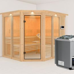 Karibu Sauna Ainur, 9 kW ext. Steuerung Easy Bio, mit Dachkranz