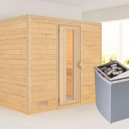 Karibu Sauna Sonara, 9 kW int. Steuerung, Holzt&uuml;r mit Isolierglas,Klarglas,ohne Dachkranz