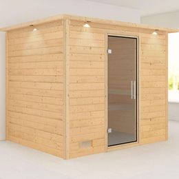 Karibu Sauna Sonara, ohne Ofen, Ganzglast&uuml;r,graphit,mit Dachkranz