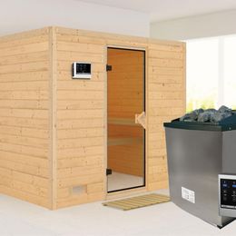 Karibu Sauna Sonara, 9 kW ext. Steuerung Easy Finnisch, bronziert,Ganzglast&uuml;r,ohne Dachkranz