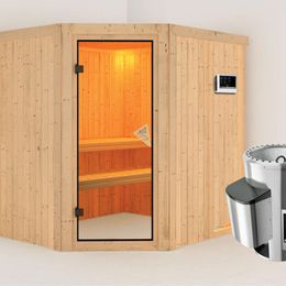 Karibu Sauna Lilja, Easy Finnisch 3,6 kW Ofen, bronziert,Ganzglast&uuml;r,ohne Dachkranz