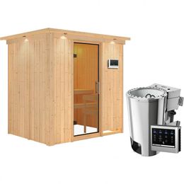 Karibu Sauna Fanja, Easy Bio 3,6 kW Ofen, Ganzglast&uuml;r,Klarglas,mit Dachkranz