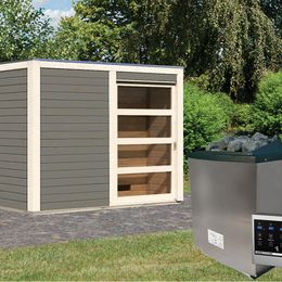 Karibu Saunahaus Cuben Terragrau, 9 kW ext. Steuerung Easy Finnisch