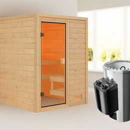 Karibu Woodfeeling Sauna Sandra, 3,6 kW Ofen, Plug&Play int. Steuerung, ohne Dachkranz